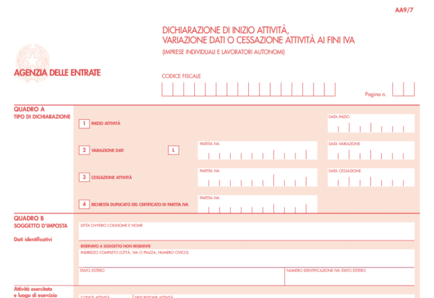Modello AA9/7 - Scarica il facsimile - Partitaiva.it