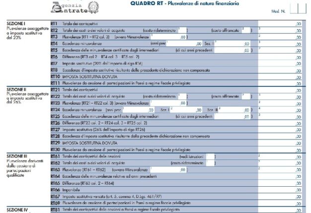 Cos'è il Quadro RT del Modello Redditi PF e come si compila